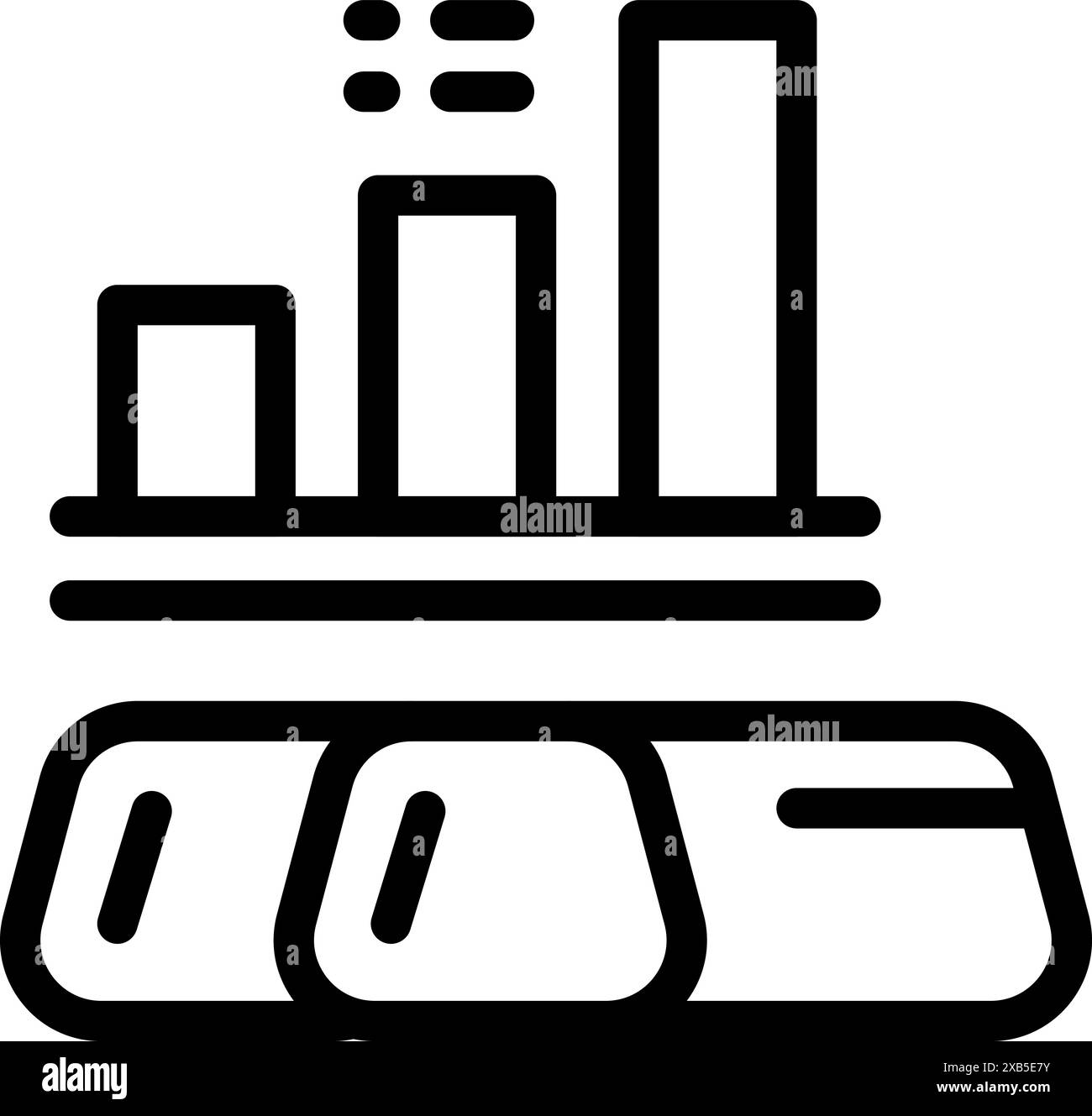 Black and white icon of a train moving forward with growing statistics ...