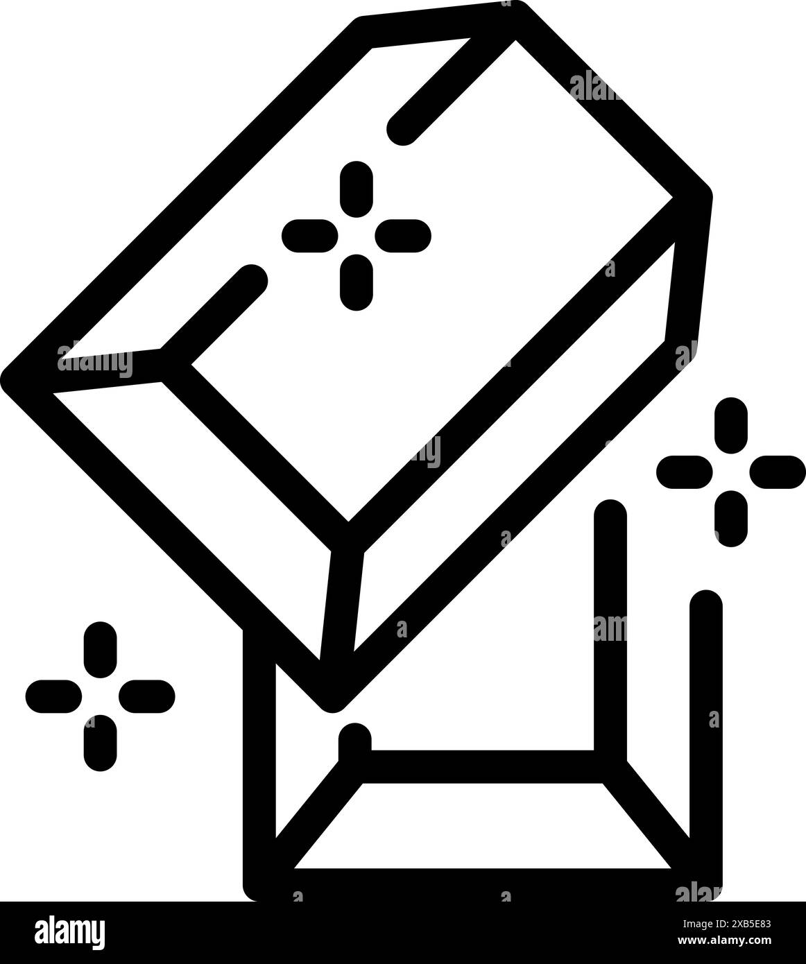 Line art illustration of an open gift box with its lid tilted open ...