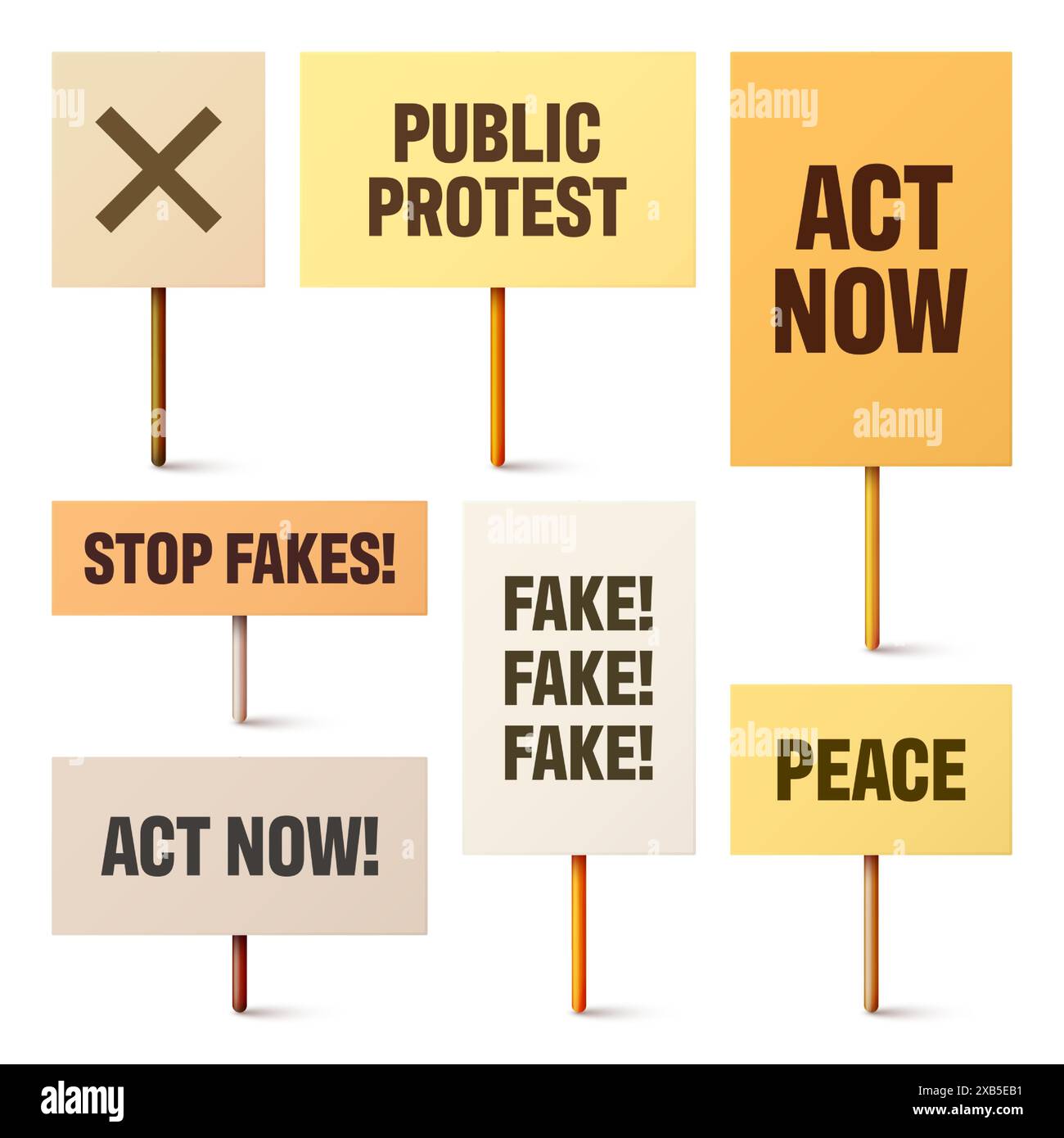 Colorful protest signs with slogan on wooden holder. Realistic vector ...