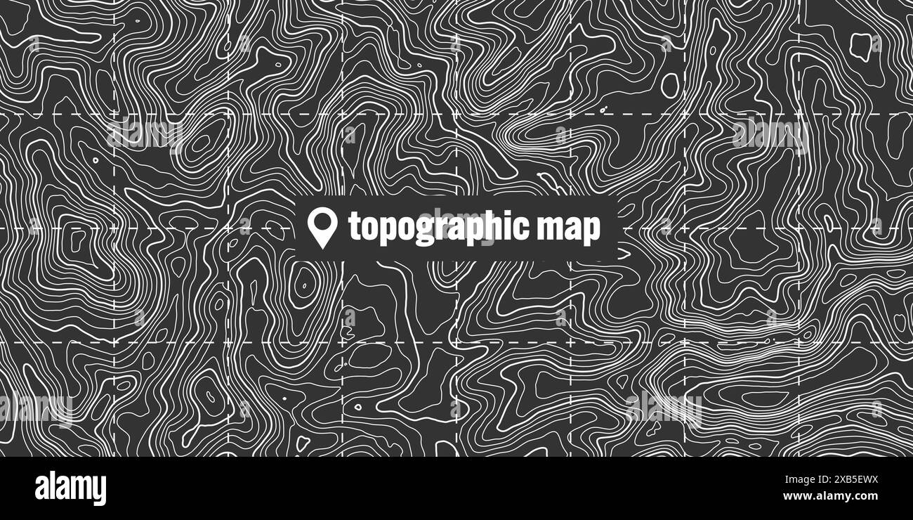 Topographic map with contour lines. Geographic terrain grid, relief ...