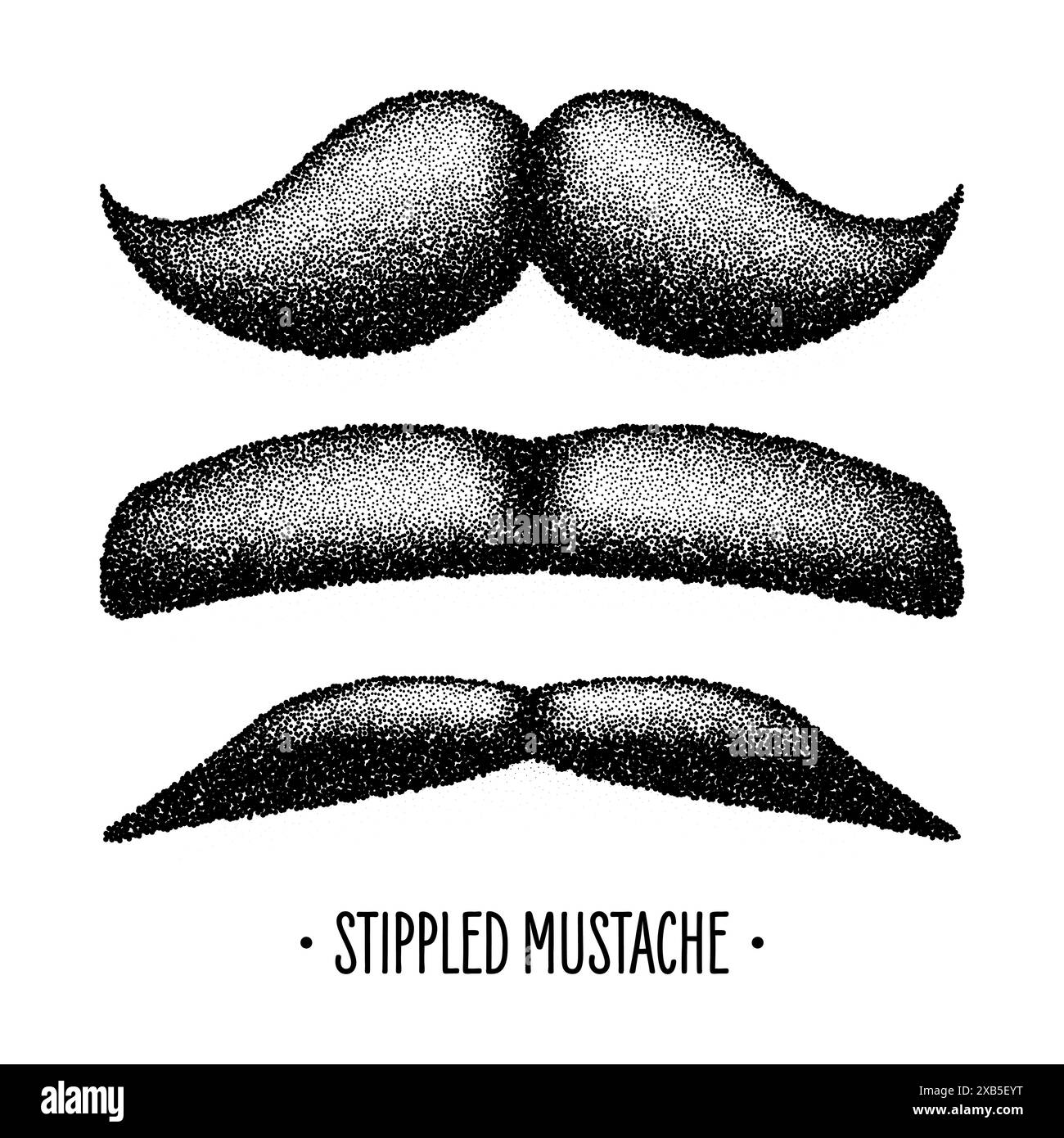Stippled vintage mustache. Curly facial hair. Hipster beard. Stippling ...