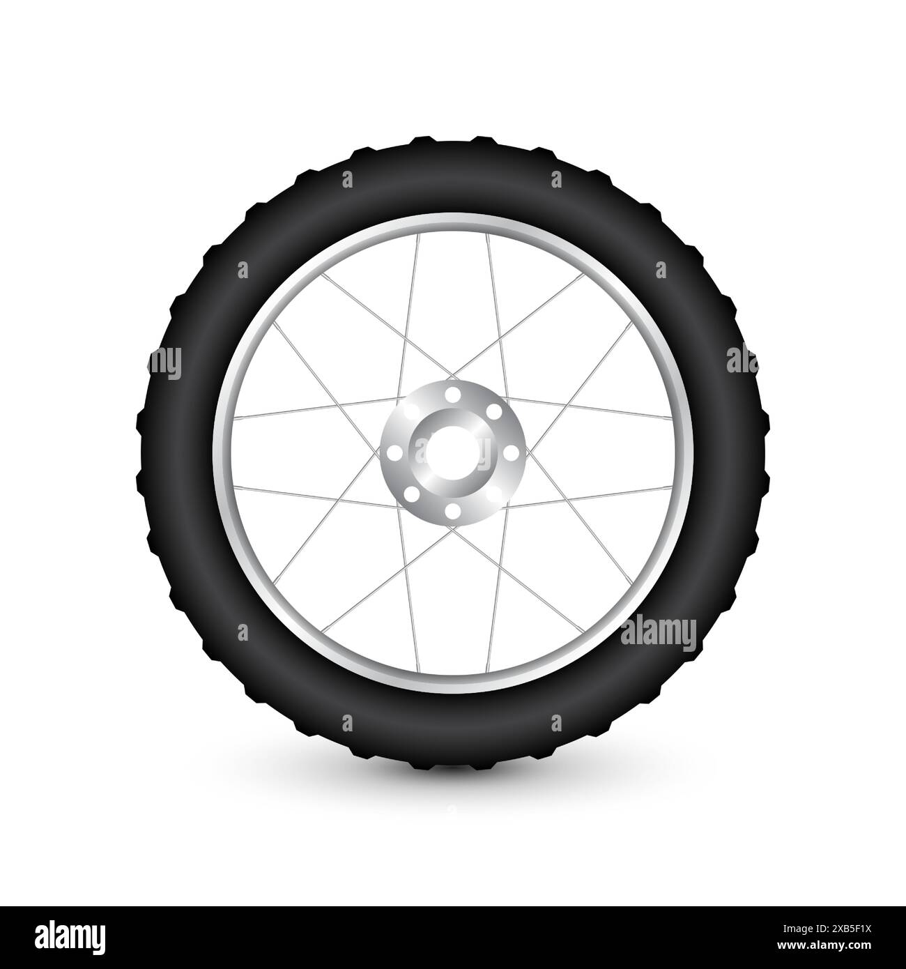 Realistic 3d bicycle wheel. Bike rubber tire, shiny metal spokes and ...
