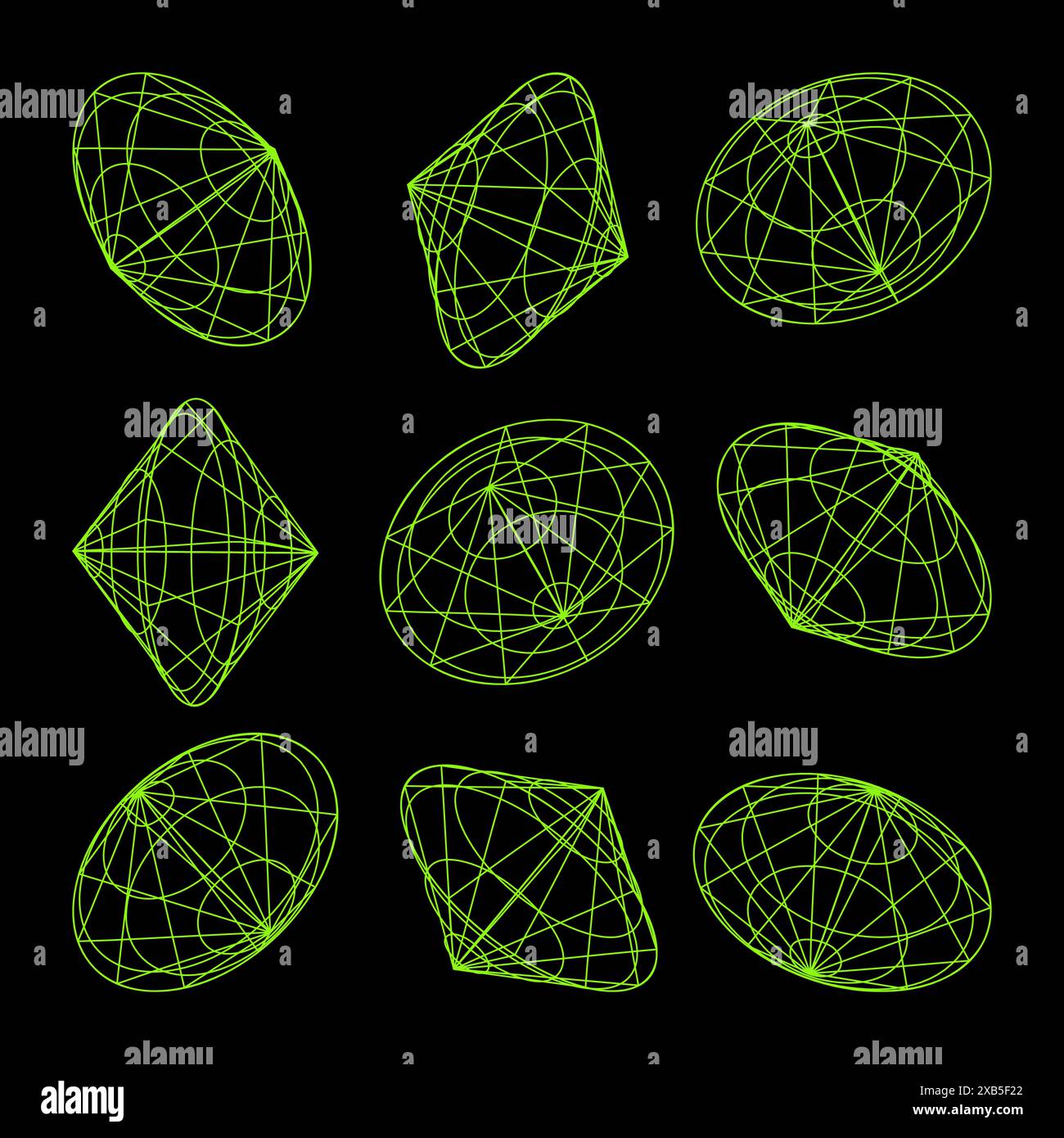 Wireframe lined shapes. Perspective mesh, 3d grid. Low poly geometric ...