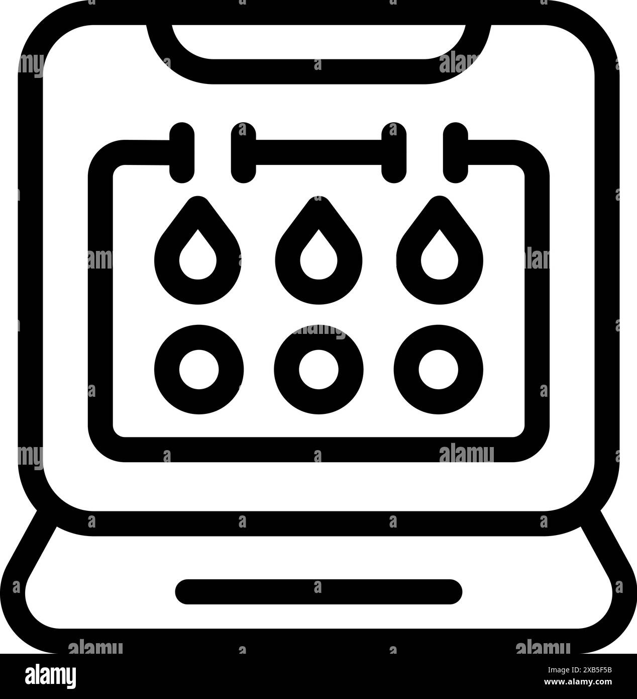 Calendar is displayed on a laptop screen, showing water drop icons ...