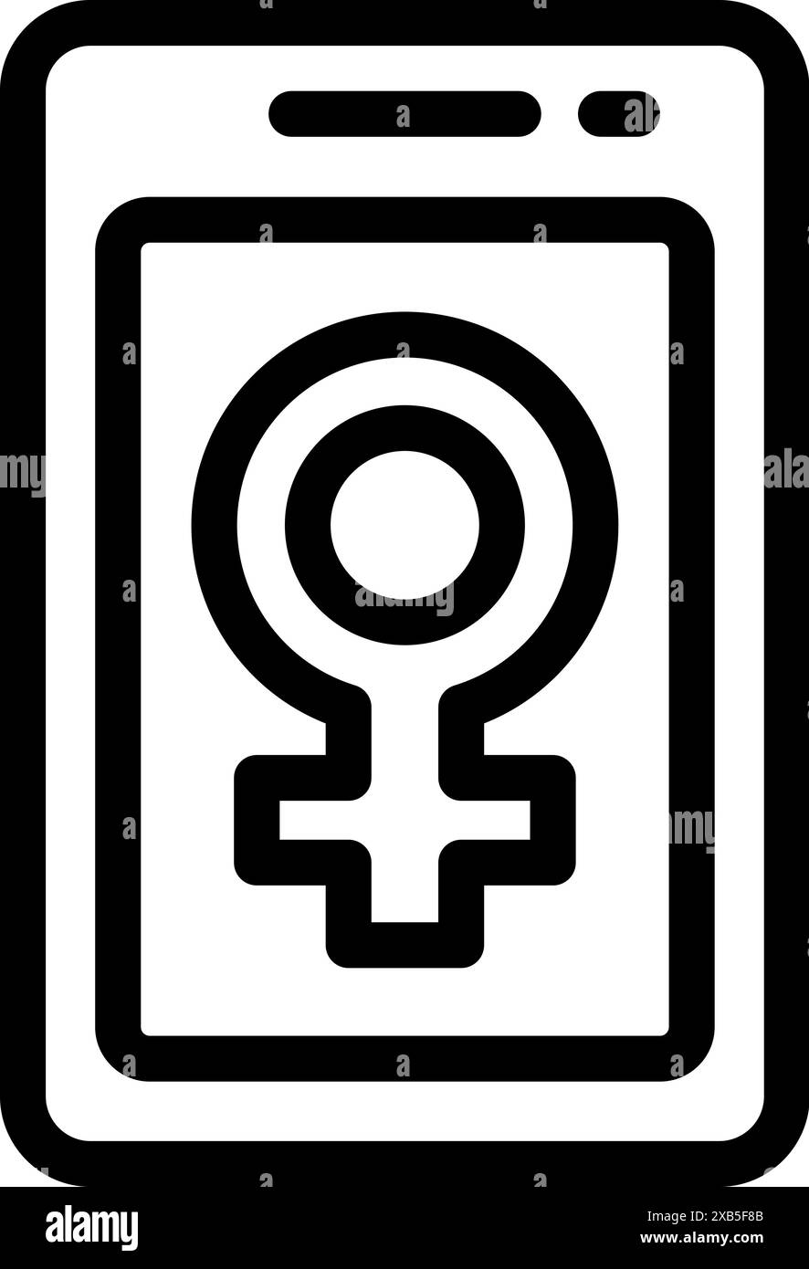 Line art icon of a smartphone displaying a female gender symbol ...