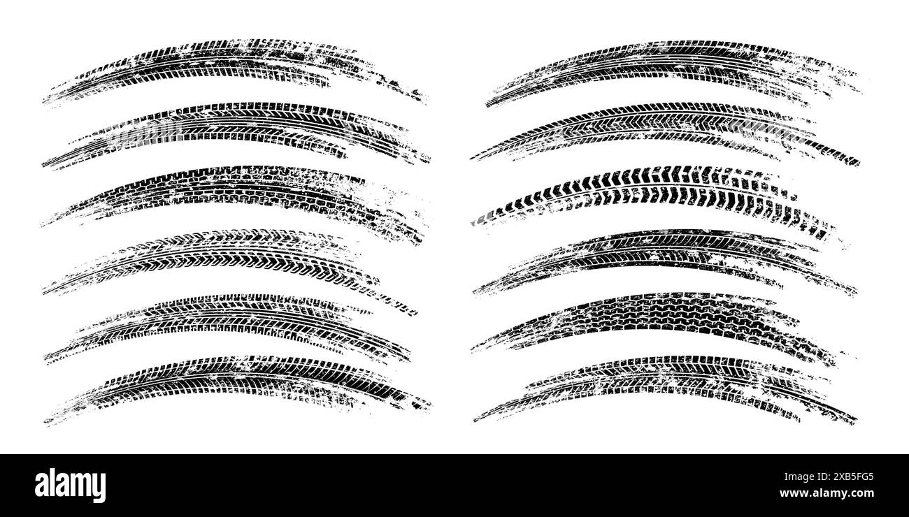 Grunge tire tracks, wheel braking marks. Truck, car or motorcycle tread ...