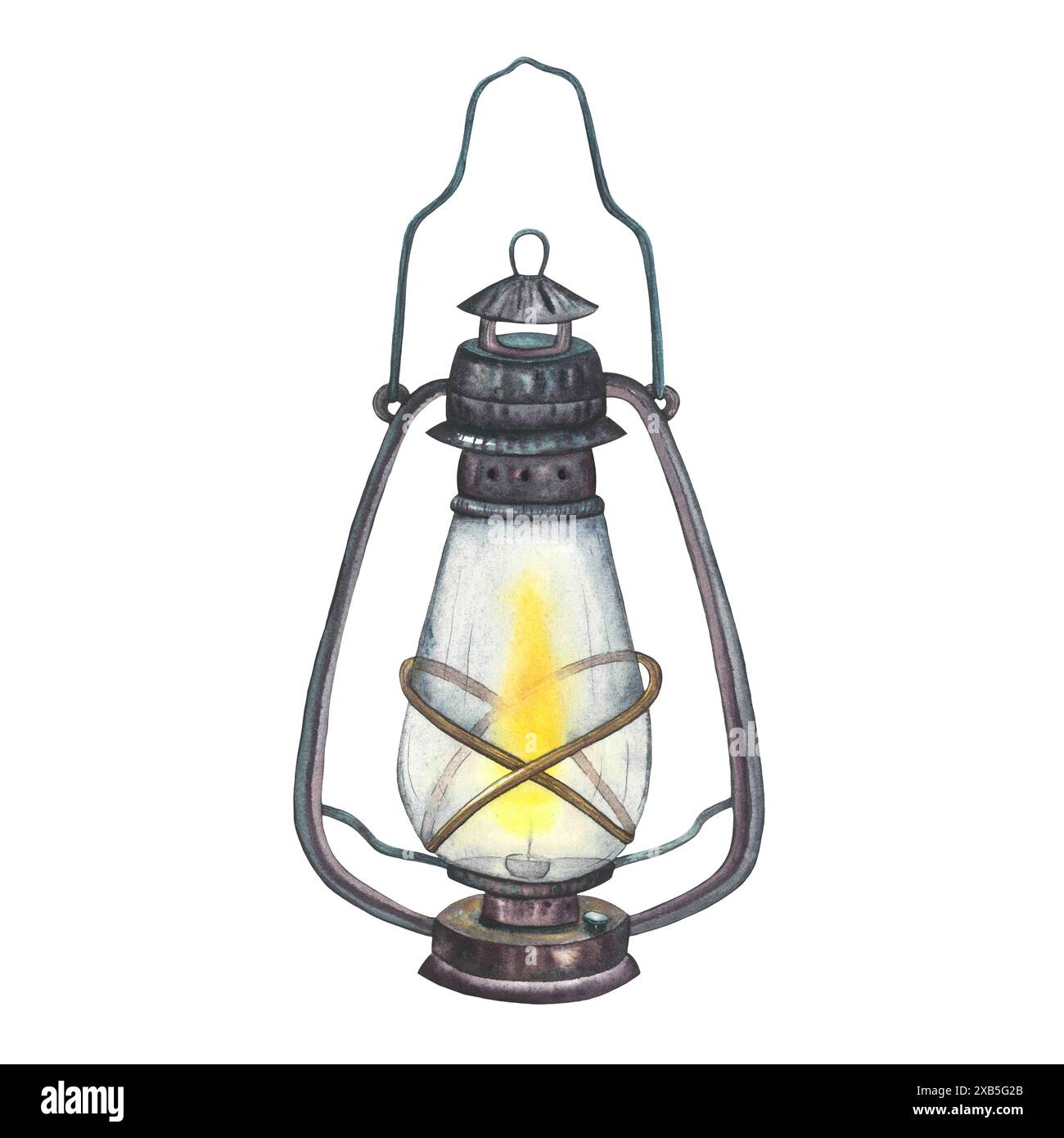 Watercolor vintage oil lantern isolated on white background. Hand drawn ...