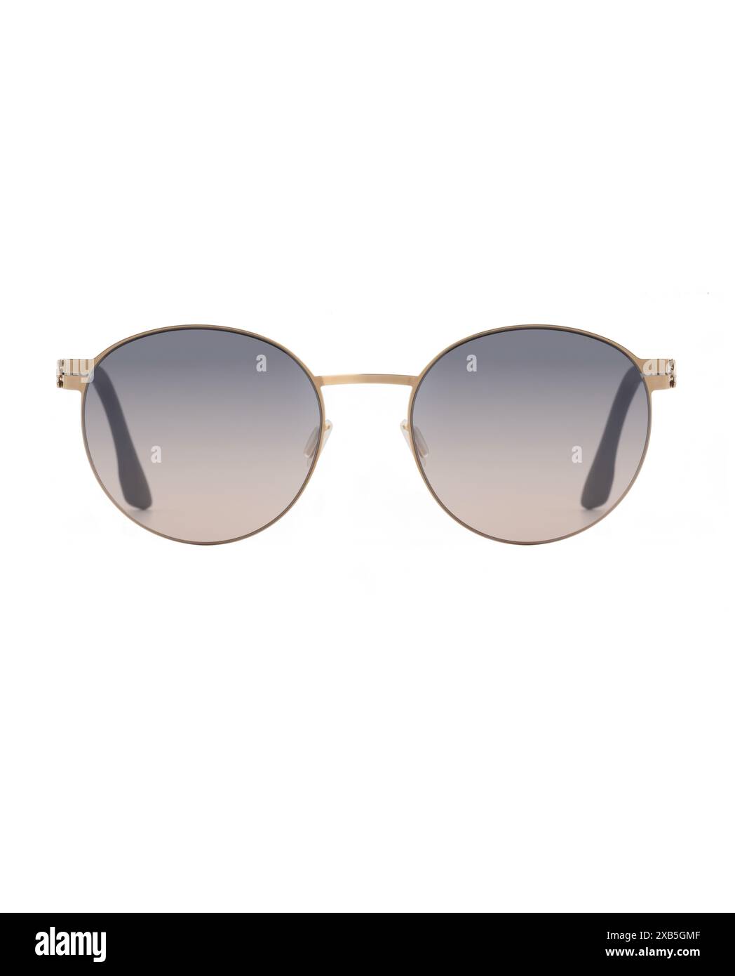 Front view of round Panto shaped sunglasses in metallic gold frames ...