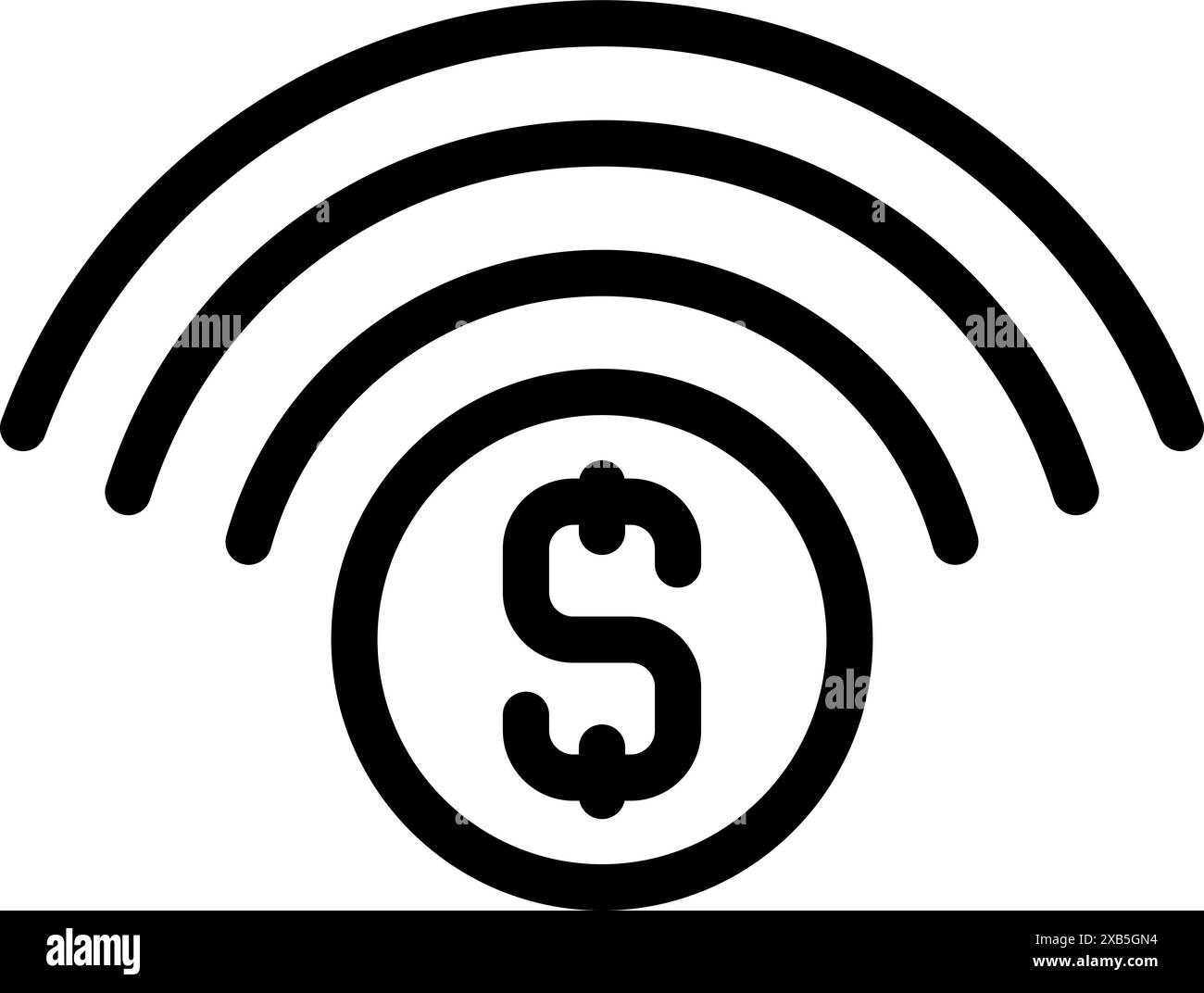 Line art icon of radio waves focusing on a dollar coin, conveying the ...