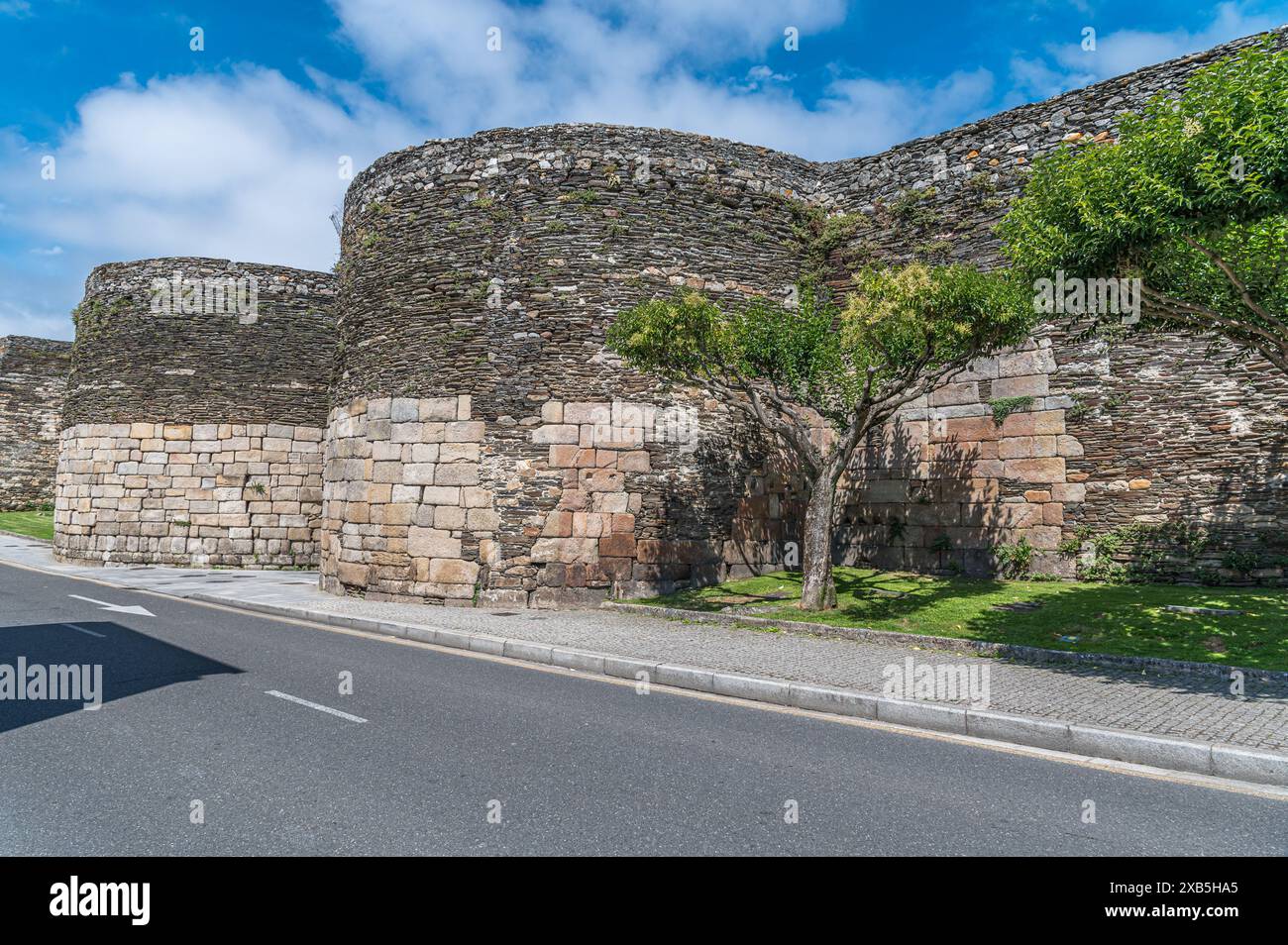 View of the Roman walls of Lugo, Galicia, northwestern Spain. The Roman ...