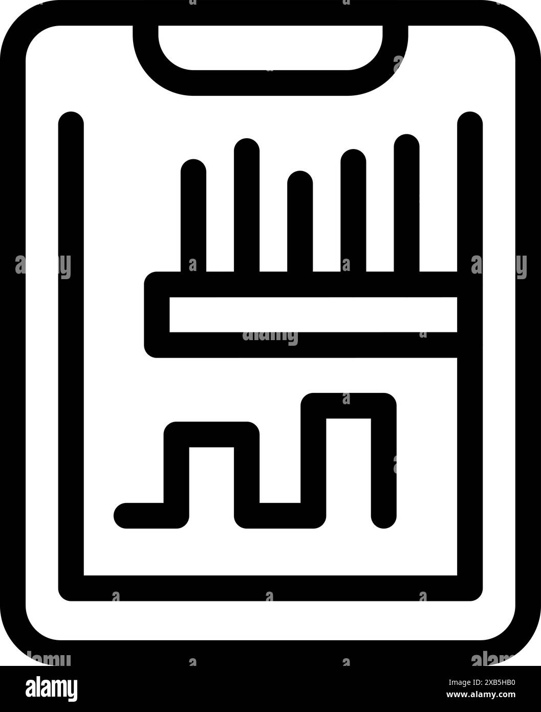 Line art icon of a mobile phone displaying a statistics chart ...
