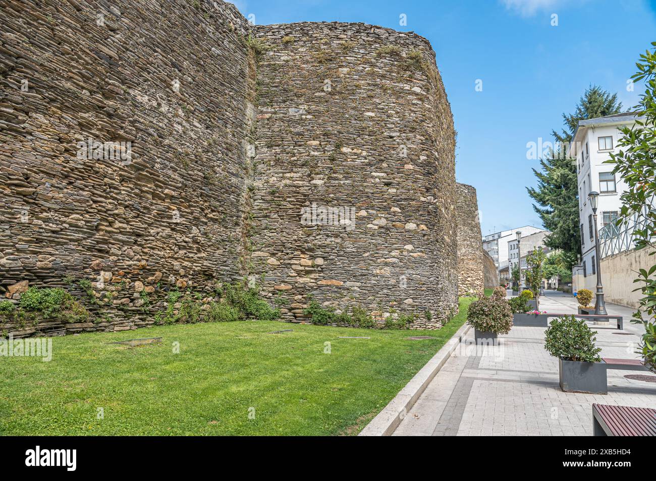 View of the Roman walls of Lugo, Galicia, northwestern Spain. The Roman ...