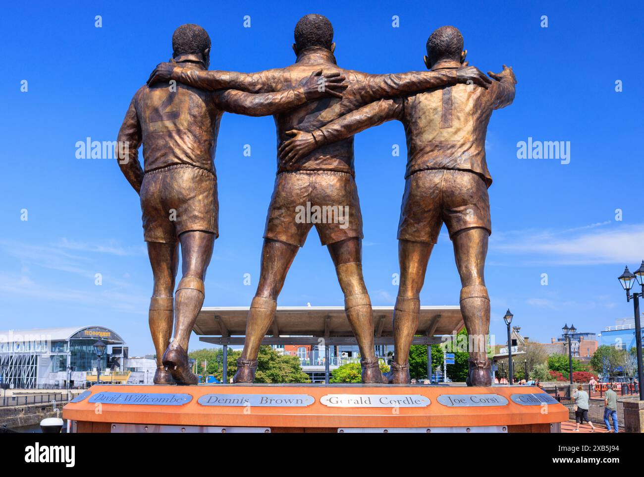Bronze statue of three Welsh rugby league legends, Billy Boston, Clive ...