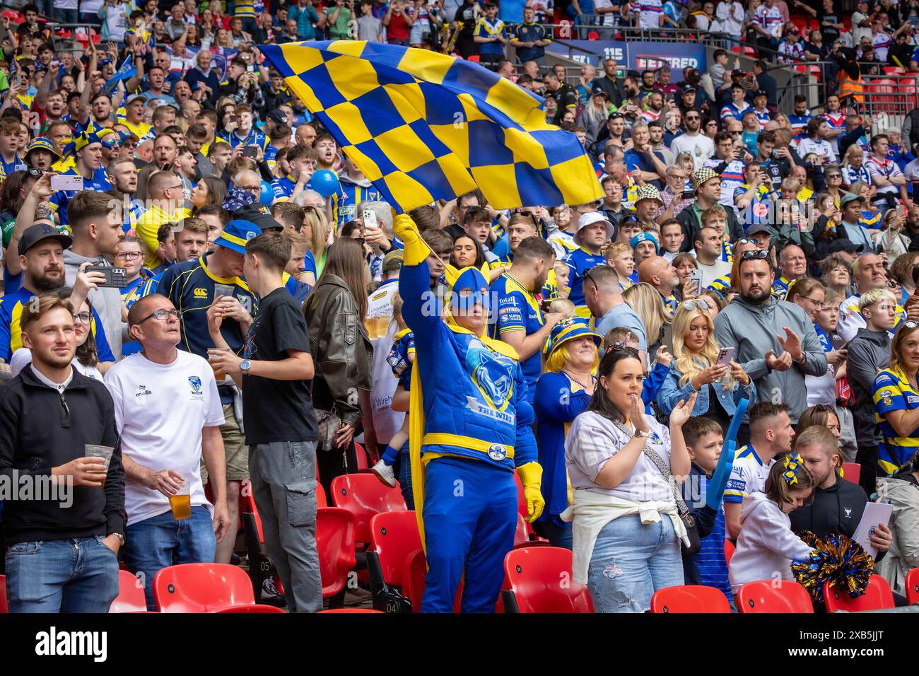 The 2024 Betfred Challenge Cup Final at Wembley between Warrington and Wigan. Warrington fans ...