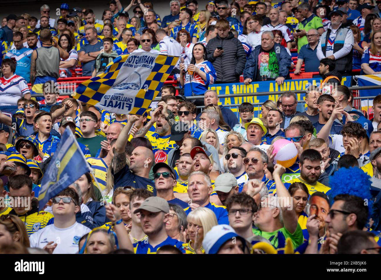 The 2024 Betfred Challenge Cup Final at Wembley Stadium between Warrington and Wigan. Warrington ...