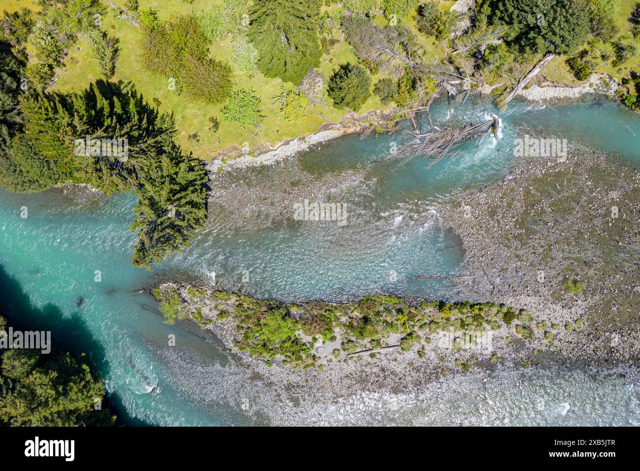 Aerial viewof river Rio Frio, at Mirador Rio Frio, Patagonia, Chile ...