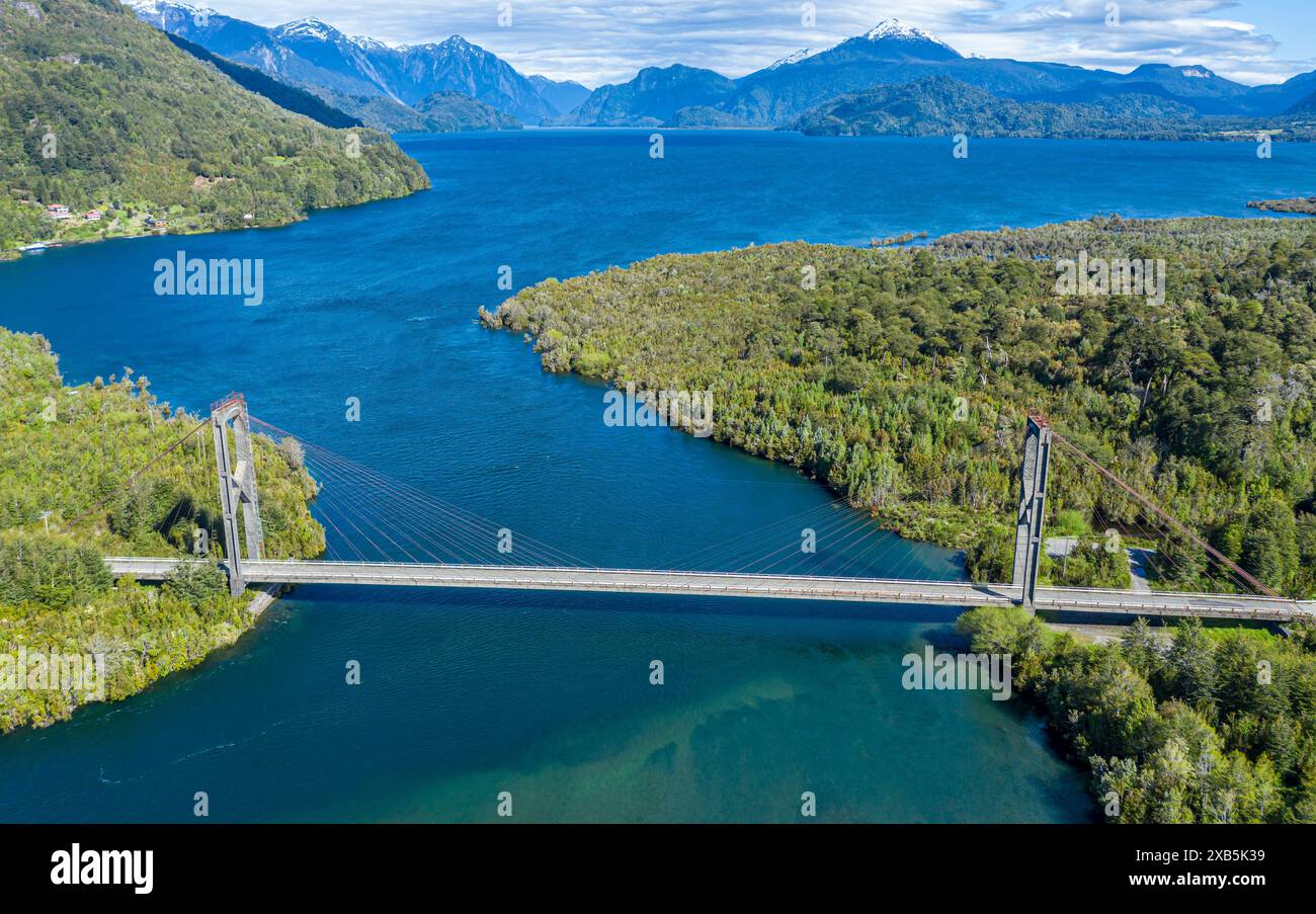 Bridge over river Rio Yelcho, north end of Lago Yelcho, Patagonia ...