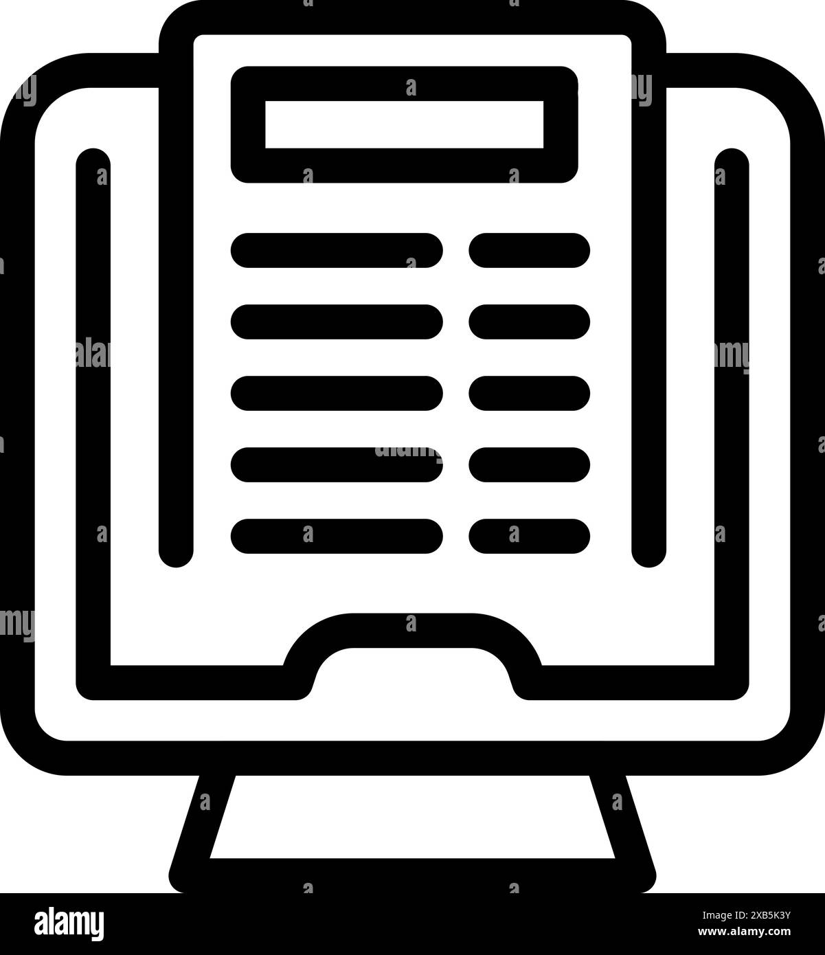 Simple black and white icon of a news article being displayed on a ...