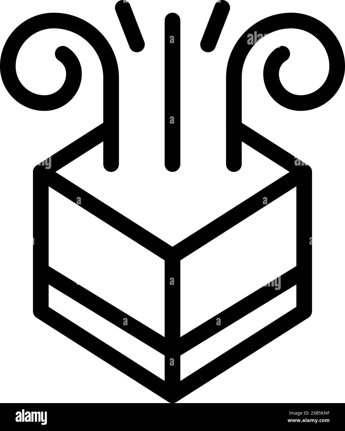 Line art illustration of an open cube releasing spiral shapes ...