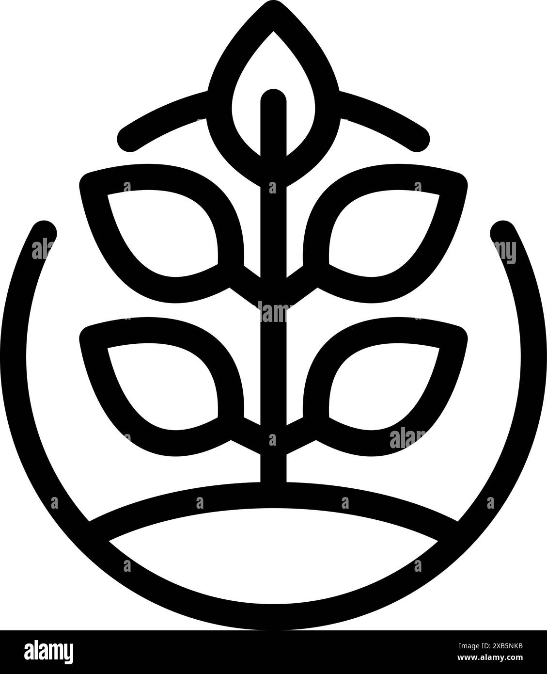 Line art icon of a plant growing inside a circle representing the ...