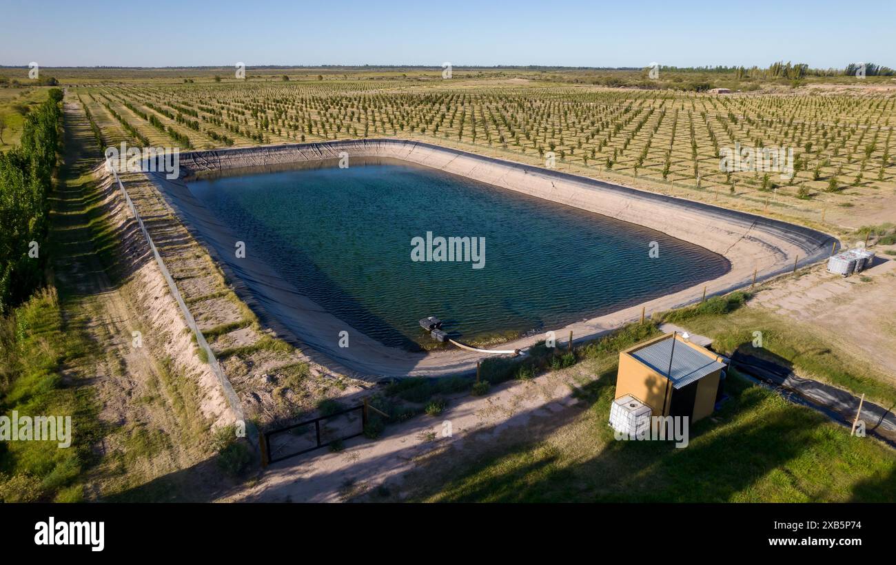 Aerial view of a water tank (pool) for irrigation in agriculture Stock ...
