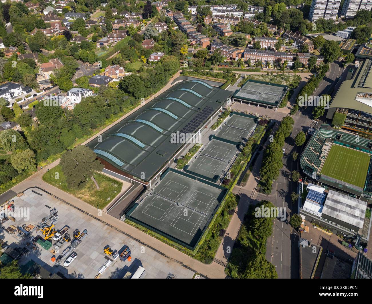 Aerial view of the AELTC Indoor Tennis Centre, Wimbledon, London, UK ...