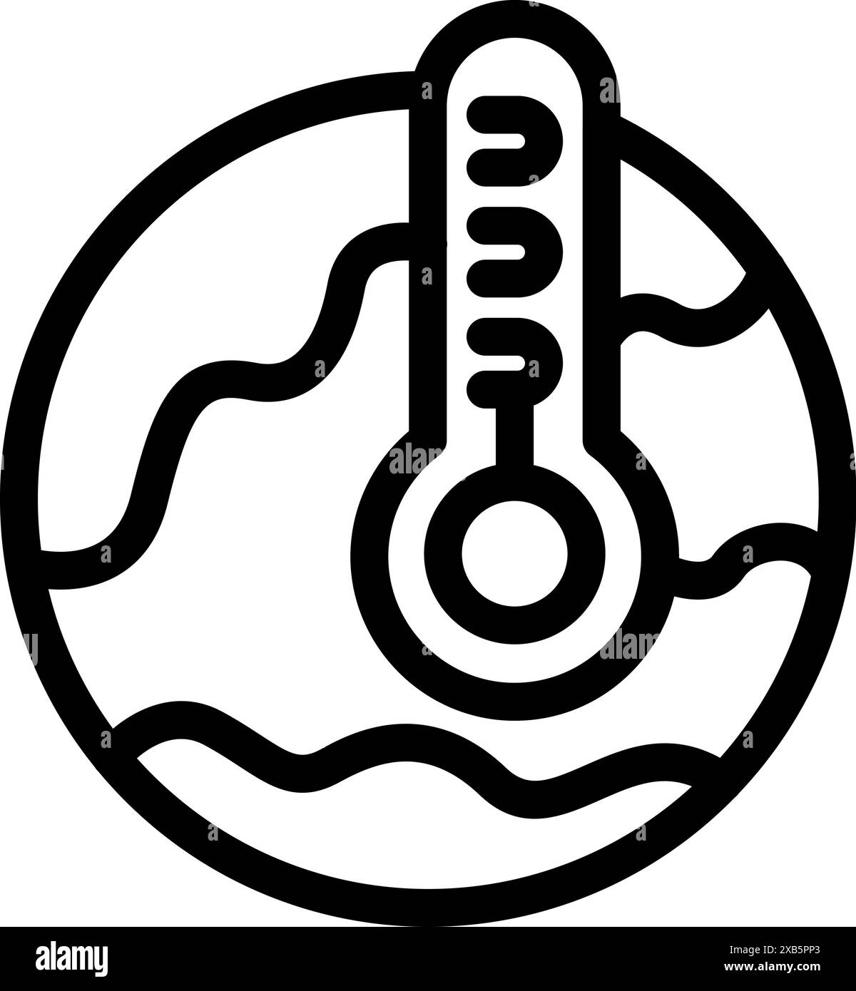 Simple bold line icon of a thermometer indicating rising temperatures ...