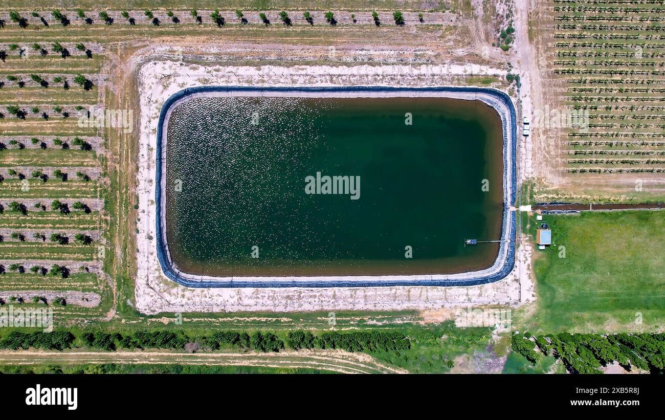 Aerial view of a water tank (pool) for irrigation in agriculture Stock ...