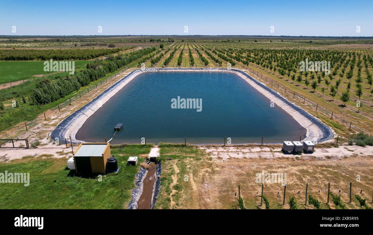 Aerial view of a water tank (pool) for irrigation in agriculture Stock ...