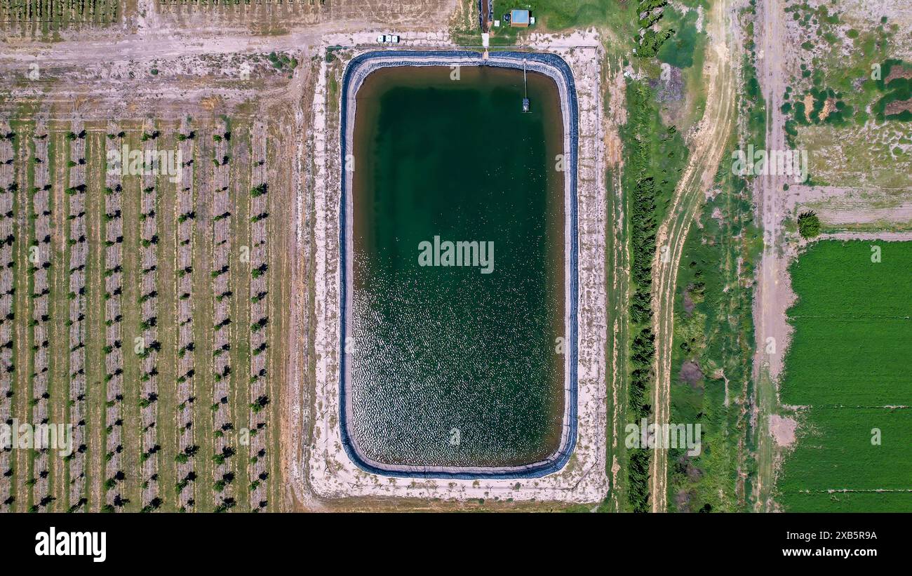 Aerial view of a water tank (pool) for irrigation in agriculture Stock ...