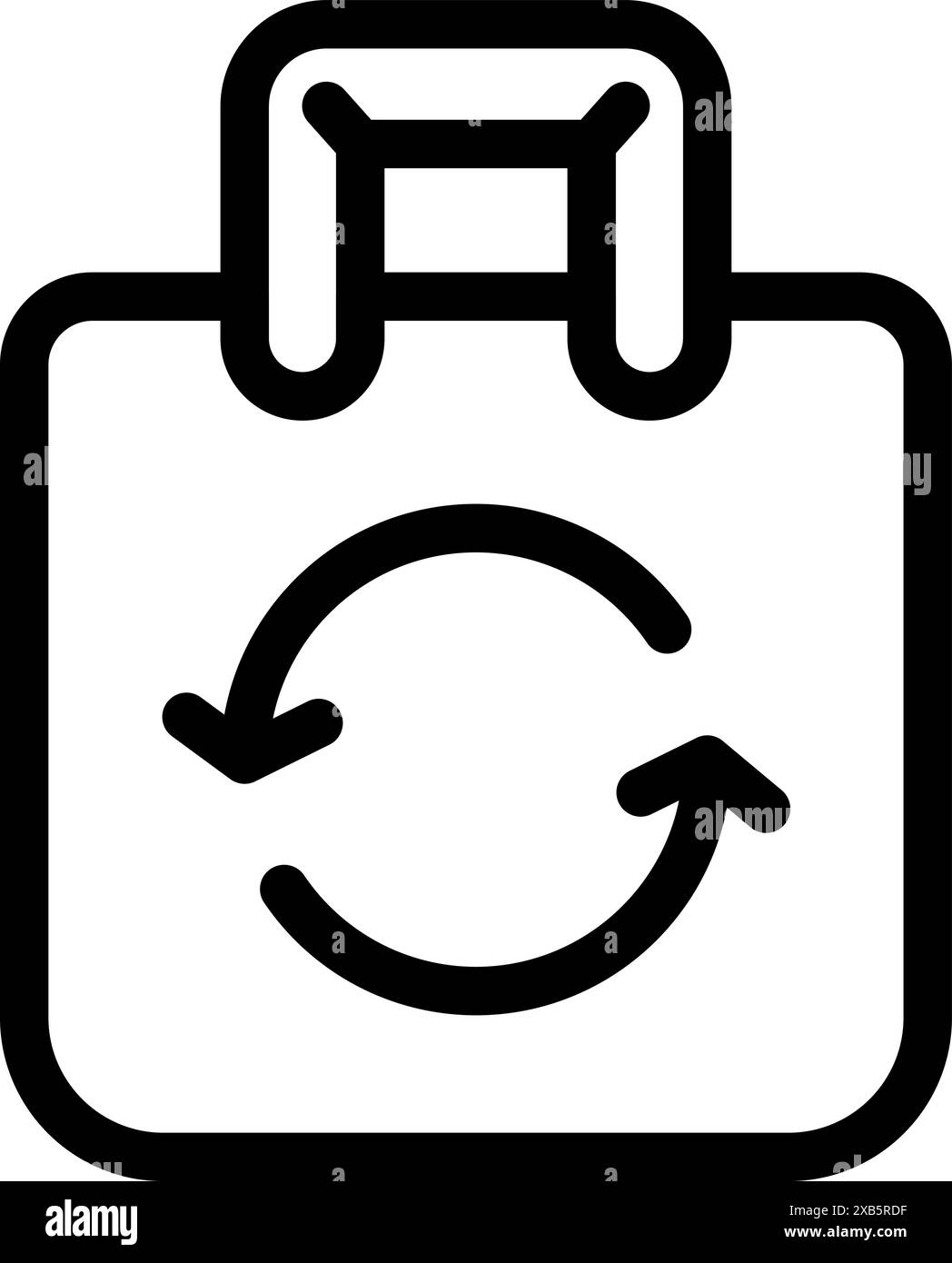 Simple black outline icon of a shopping bag with recycling arrows ...