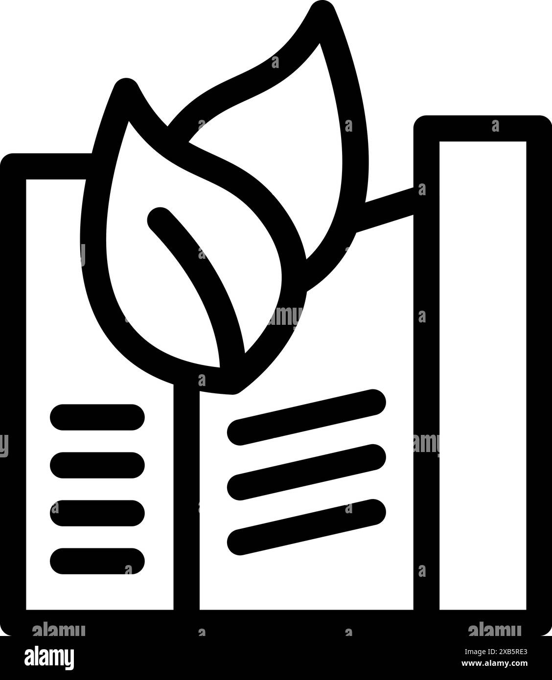 Line art icon of a factory building with leaves growing from the ...