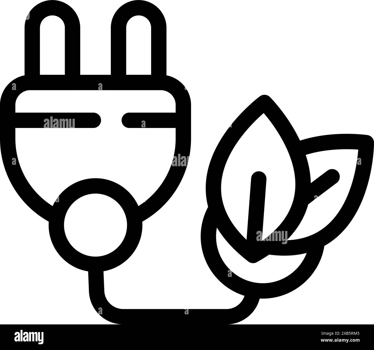 Simple line art illustration of an electric plug connected to leaves ...