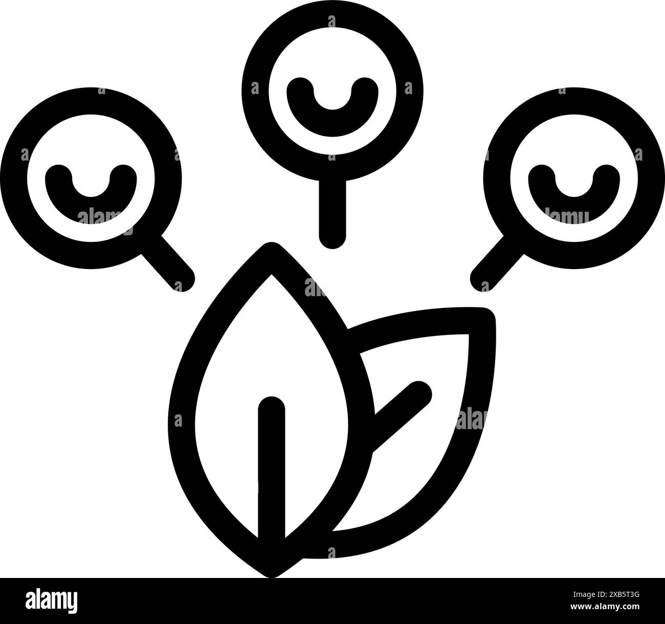 Simple icon of three location pins with happy faces floating over two ...
