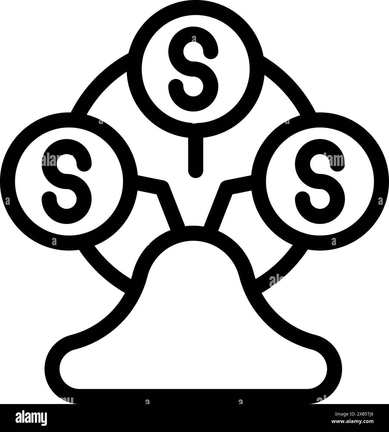 Line art style icon of a money tree growing, increasing profits for ...