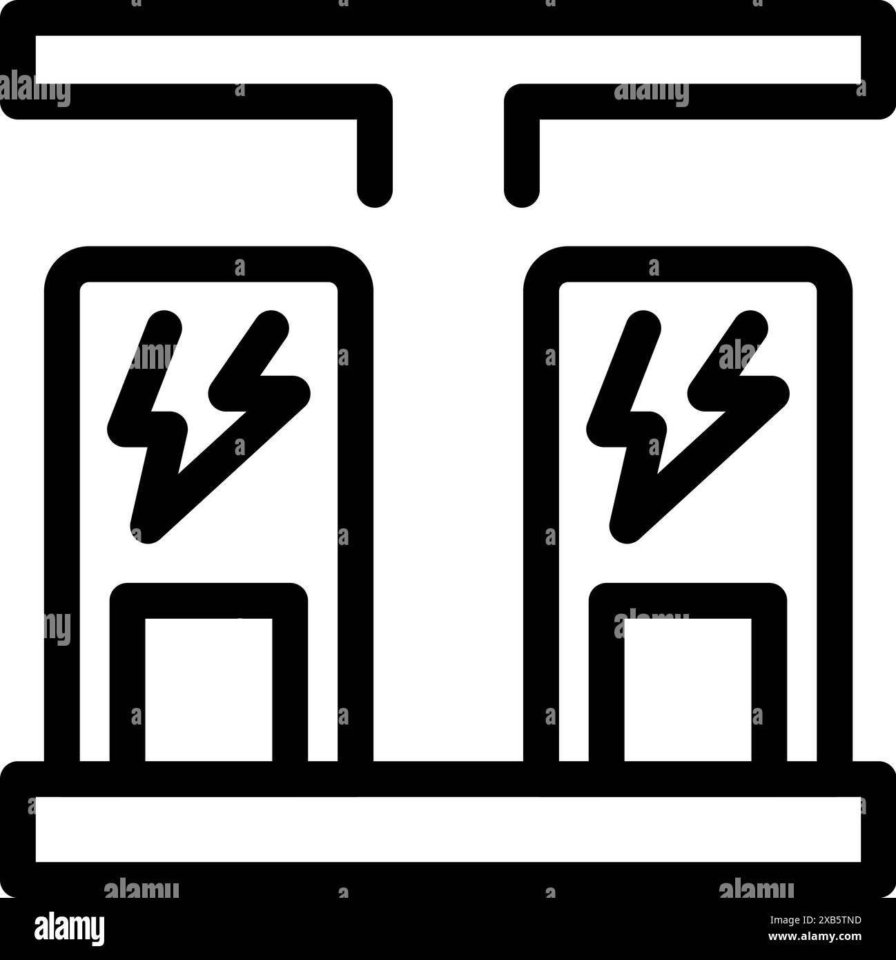 This simple icon represents a double charging station for electric ...
