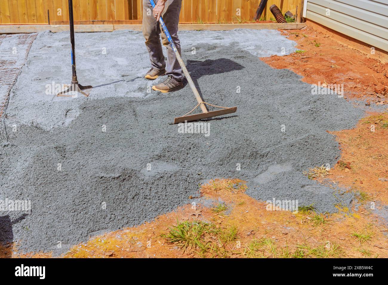 During construction work, ground is leveled filled with fine gravel ...