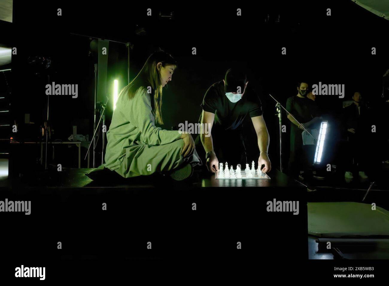 LATENCY, from left: Sasha Luss, director James Croke, on set, 2024 ...