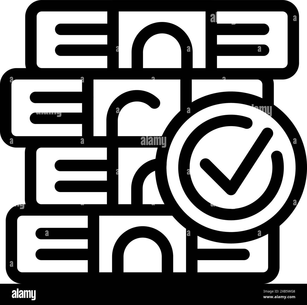 Line art style icon of a stack of banknotes with a check mark ...