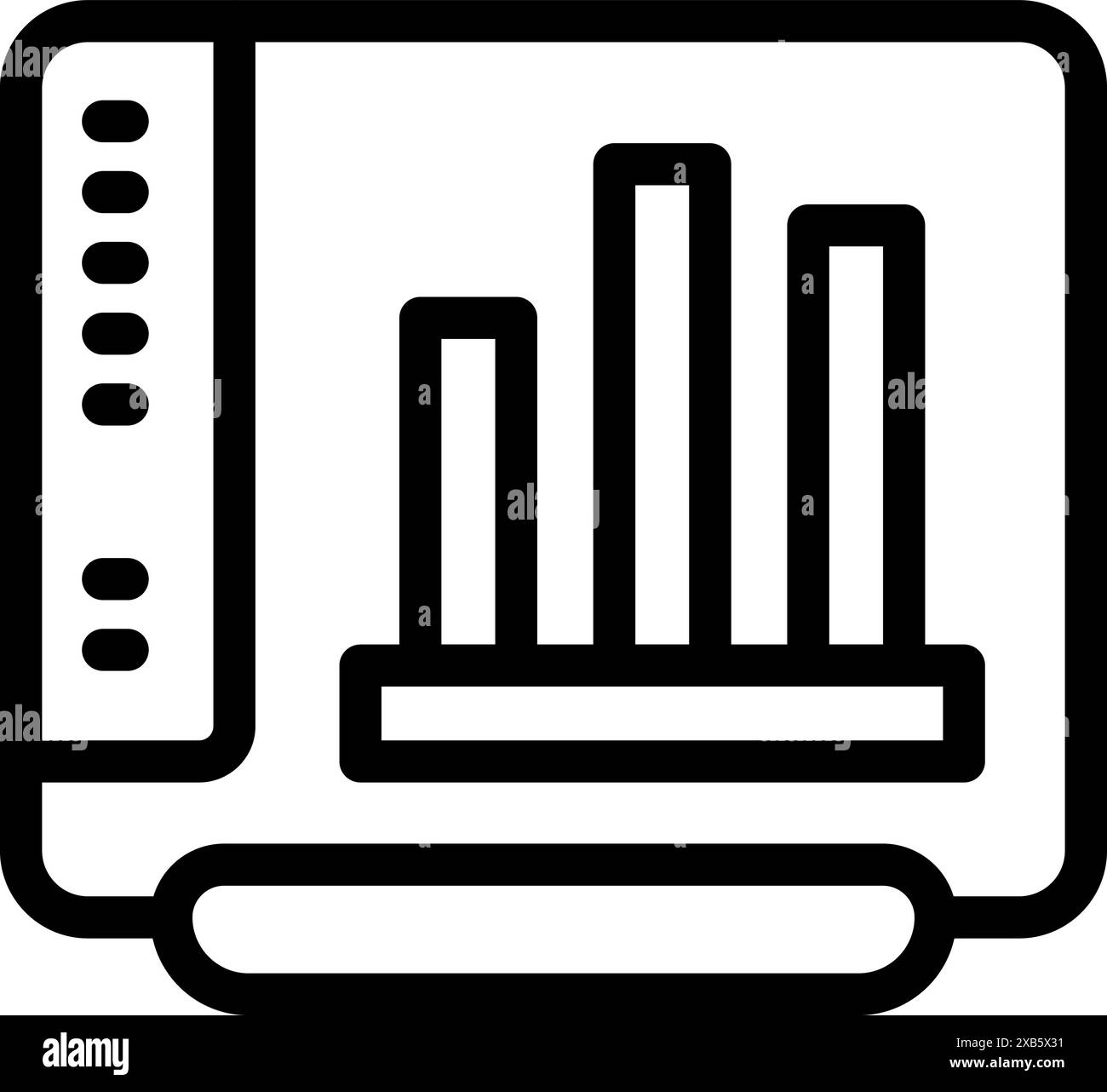 Simple icon of a computer program displaying a growing bar chart, representing increasing ...
