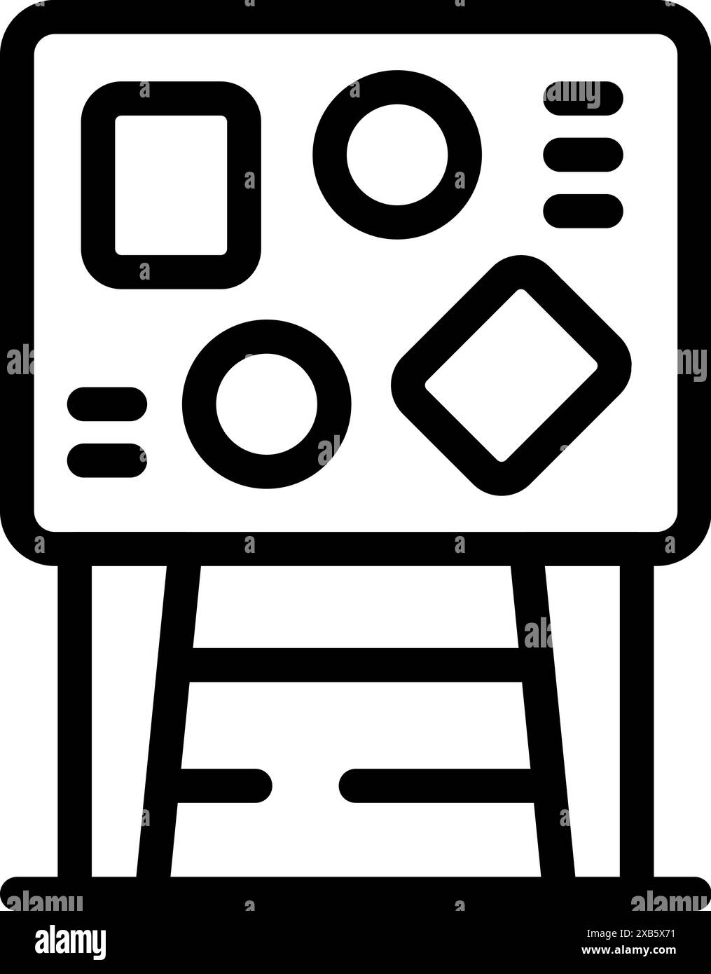 Line drawing of a whiteboard with geometric shapes, potentially used by ...