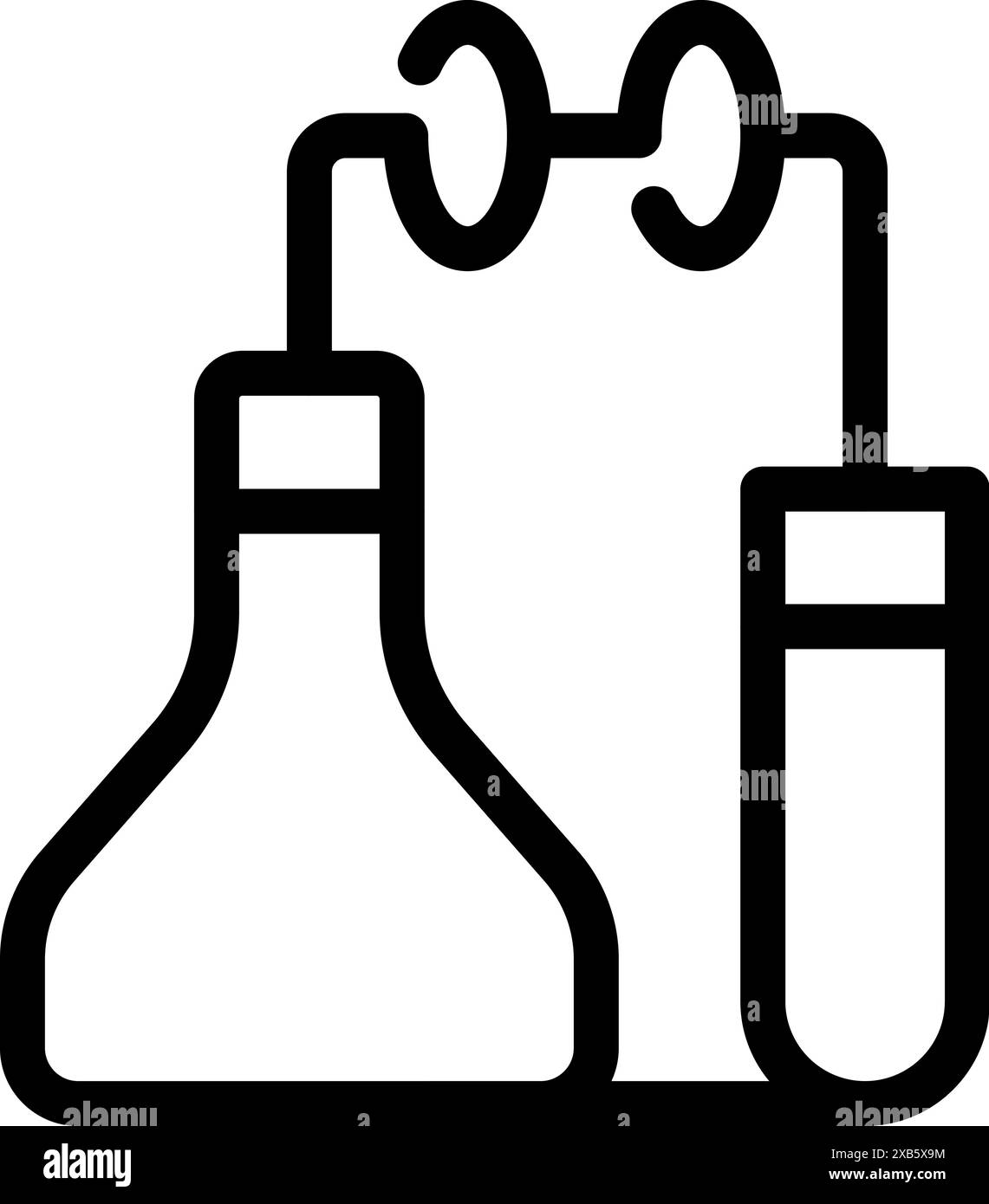 Chemical experiment with test tube and flask connected by tubes for ...
