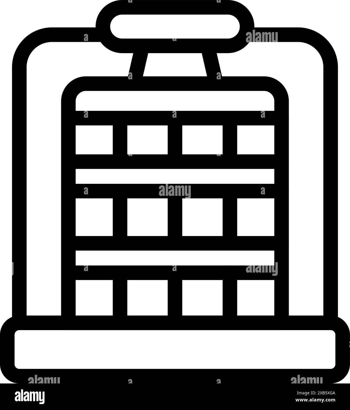 Simple black and white icon of a building with several floors and an ...