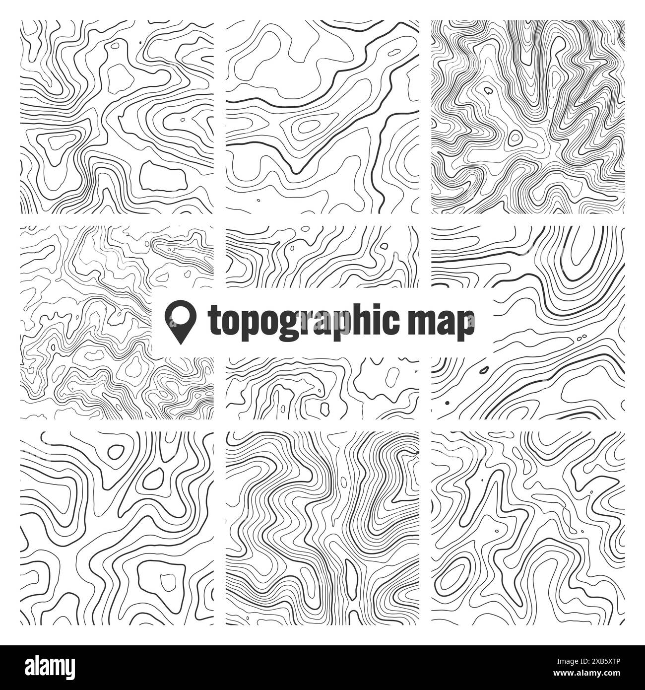 Topographic map with contour lines. Geographic terrain grid, relief ...