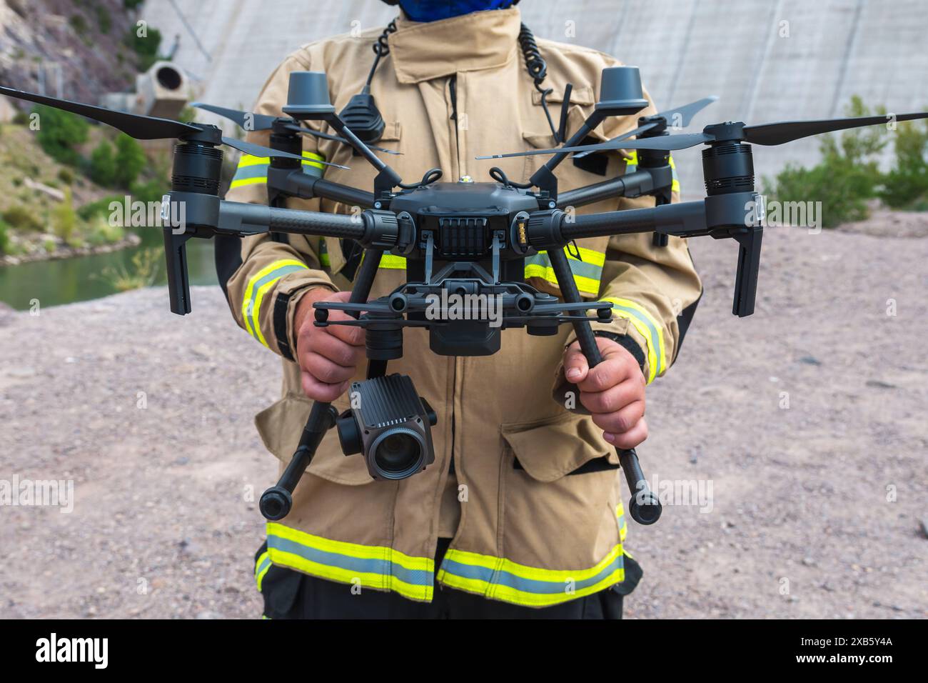 firefighter operating drone in search and rescue Stock Photo - Alamy