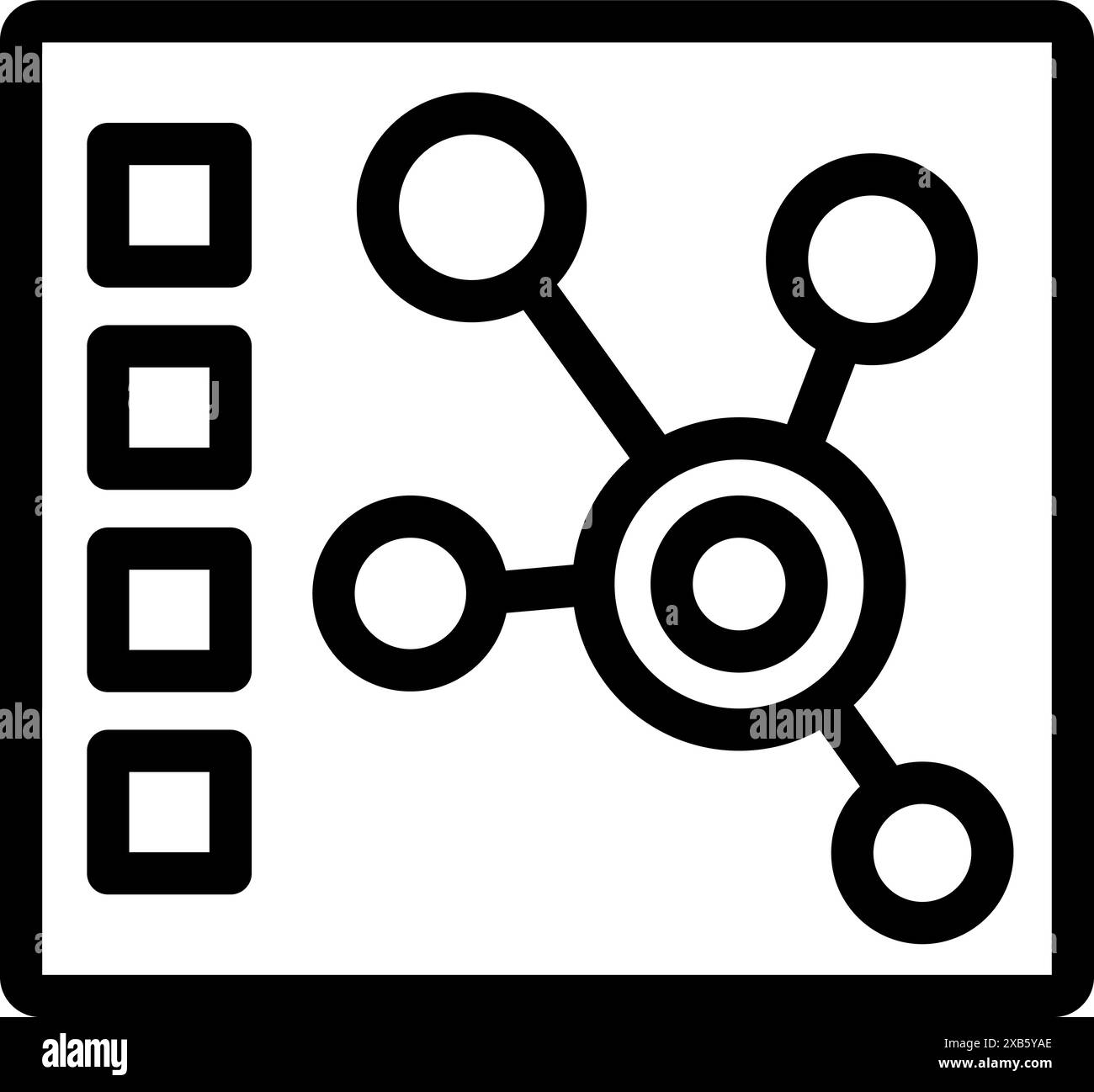 Simple icon of data analysis with interconnected circles representing data points being analyzed ...