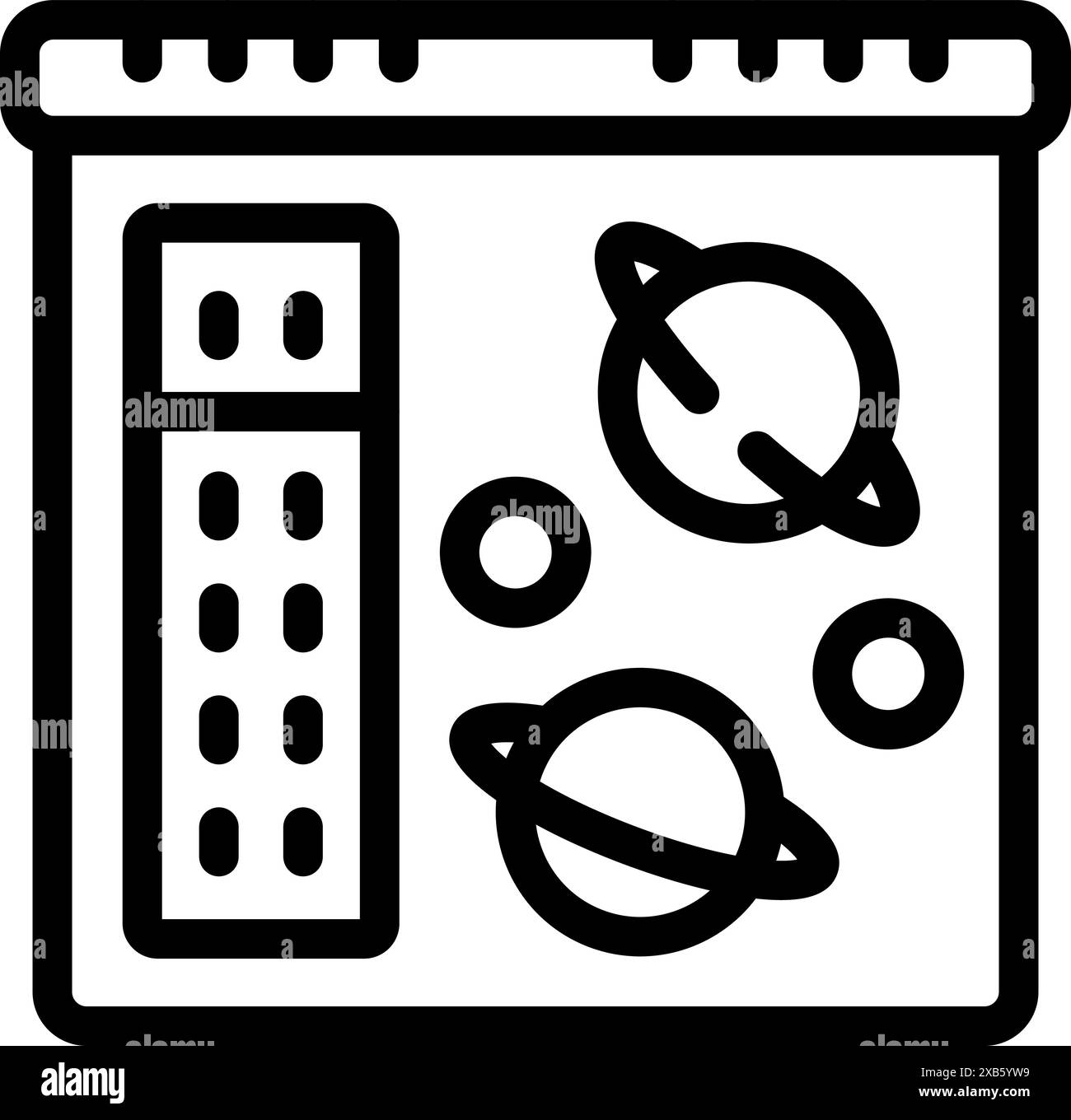 Line drawing of a control panel managing planets orbiting around a star ...