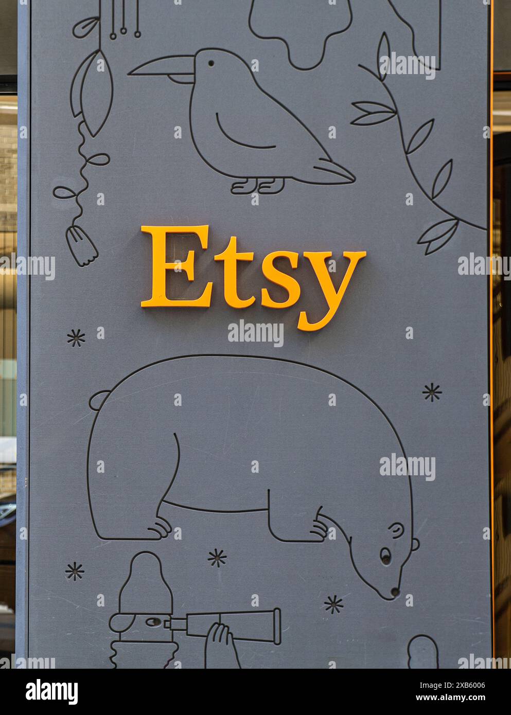 Etsy corporate office and sign, building exterior, close-up detail ...