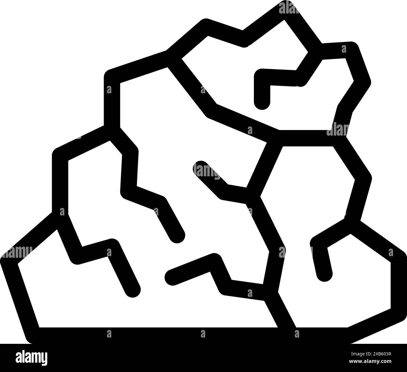 Black and white line art illustration of a large stone with an uneven ...