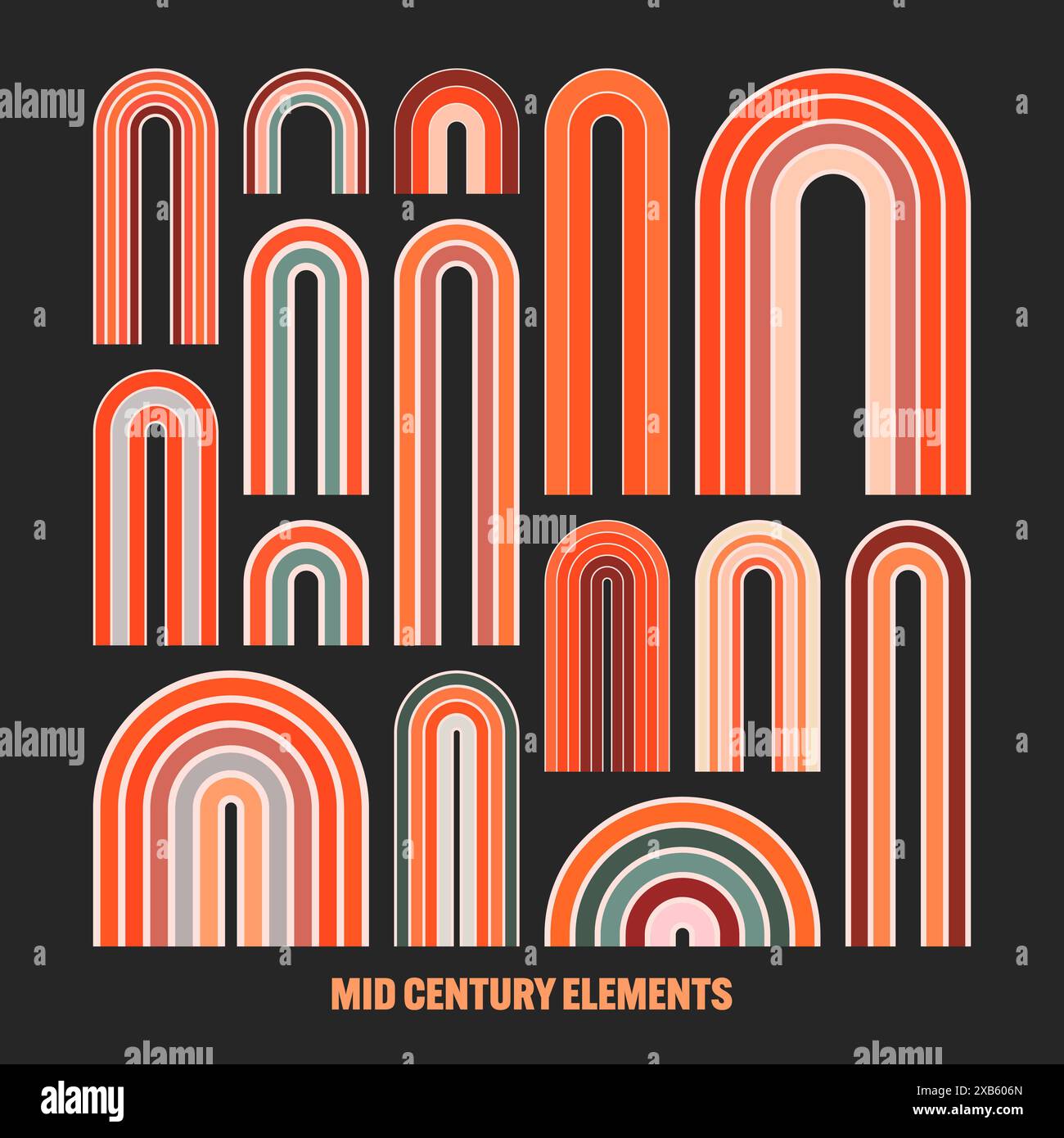 Mid century arch elements, modern geometric shapes, rainbow ...